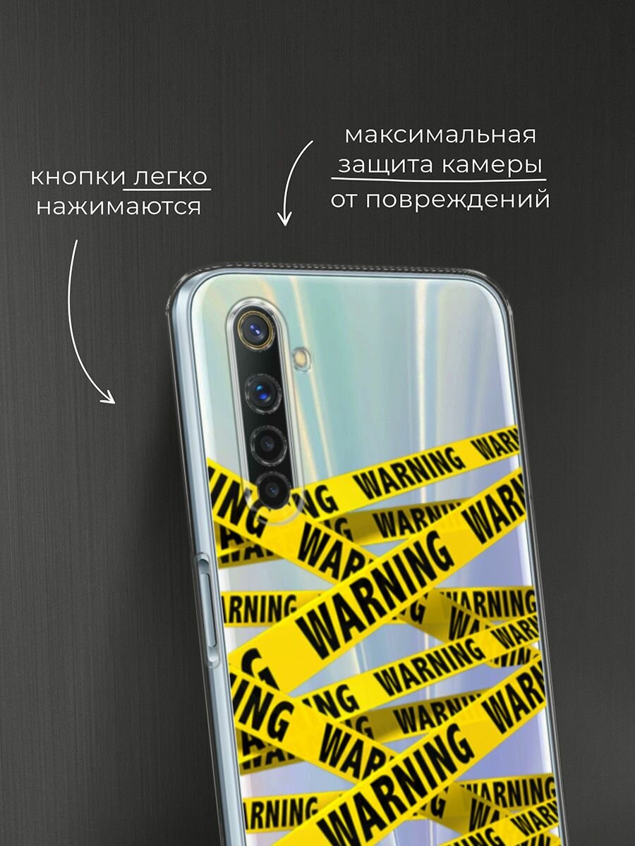 Чехол на Realme 6 / Реалми 6 с принтом "Warning!", прозрачный — фото 1