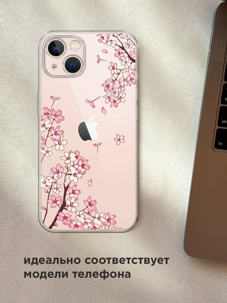 Чехол на Apple iPhone 13 / Айфон 13 с принтом "Ветви сакуры 1", прозрачный — фото 1