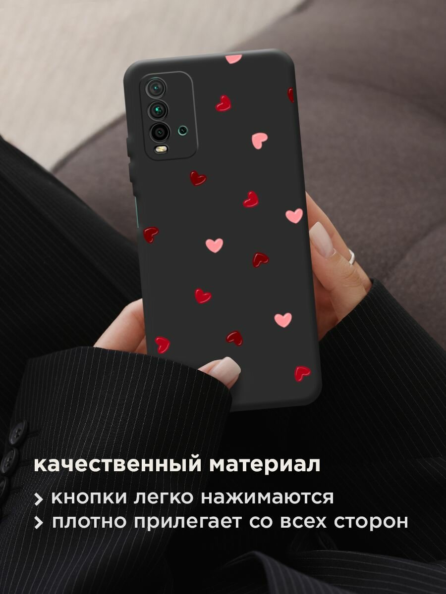 Чехол на Xiaomi Redmi 9T / Редми 9Т с принтом "Бордовые сердечки 1" — фото 1