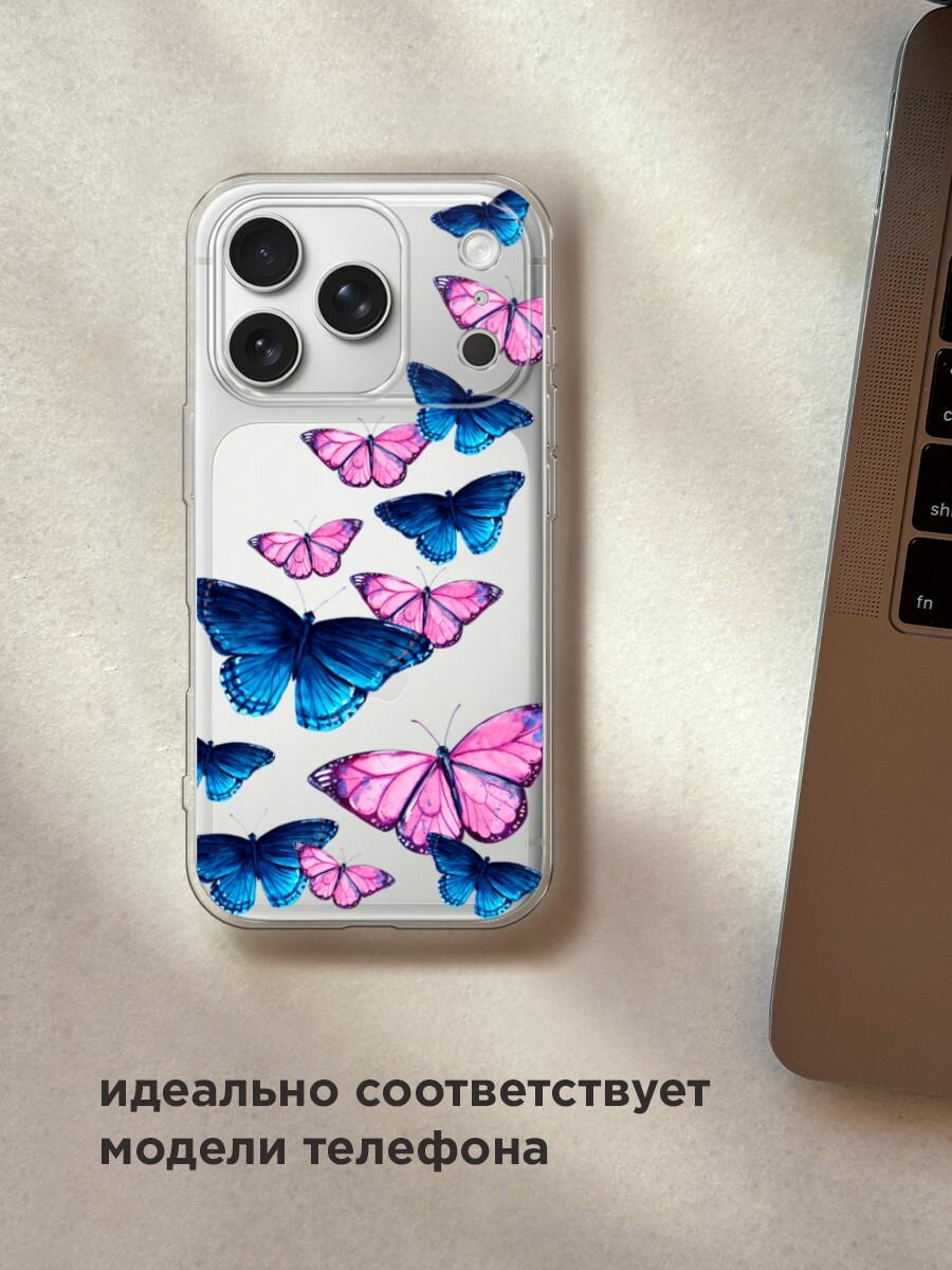 Чехол на Apple iPhone 17 Pro / Айфон 17 Про с принтом "Взлетающие бабочки", прозрачный — фото 1