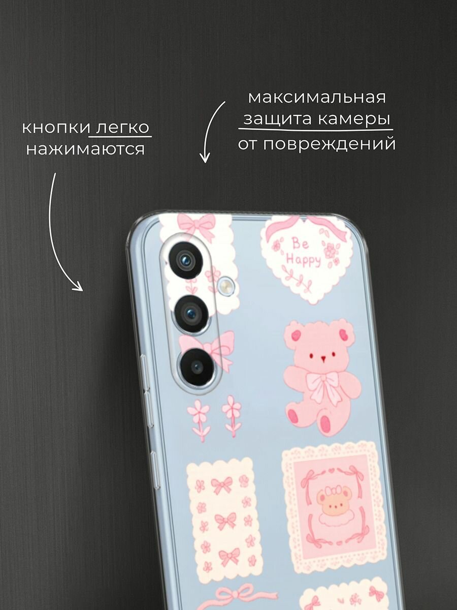 Чехол на Samsung Galaxy A54 / Самсунг A54 с принтом "Розовые марки", прозрачный — фото 1