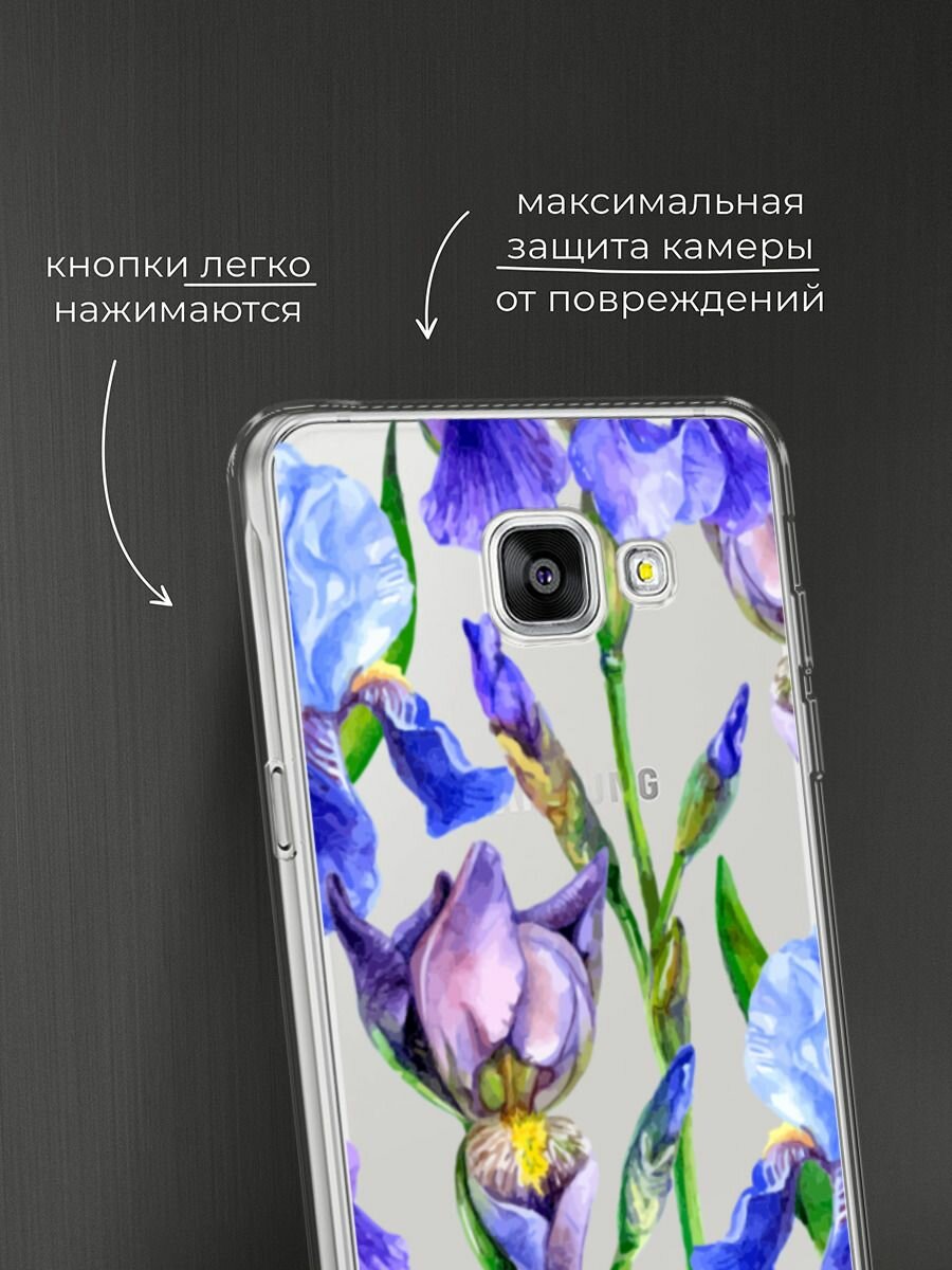 Чехол на Samsung Galaxy A5 2016 / Самсунг Галакси А5 2016 с принтом "Синие ирисы", прозрачный — фото 1