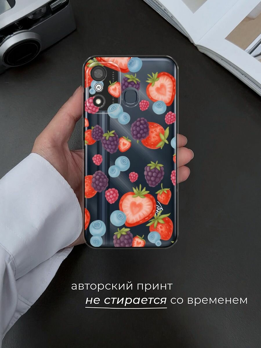 Силиконовый чехол на Itel A27 / Ител А27 с принтом "Ягоды", прозрачный — фото 1