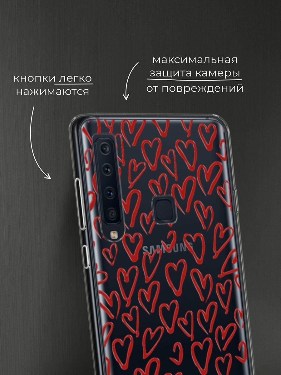 Чехол на Samsung Galaxy A9 2018 / Самсунг Галакси А9 2018 с принтом "Легкие бордовые сердечки" — фото 1