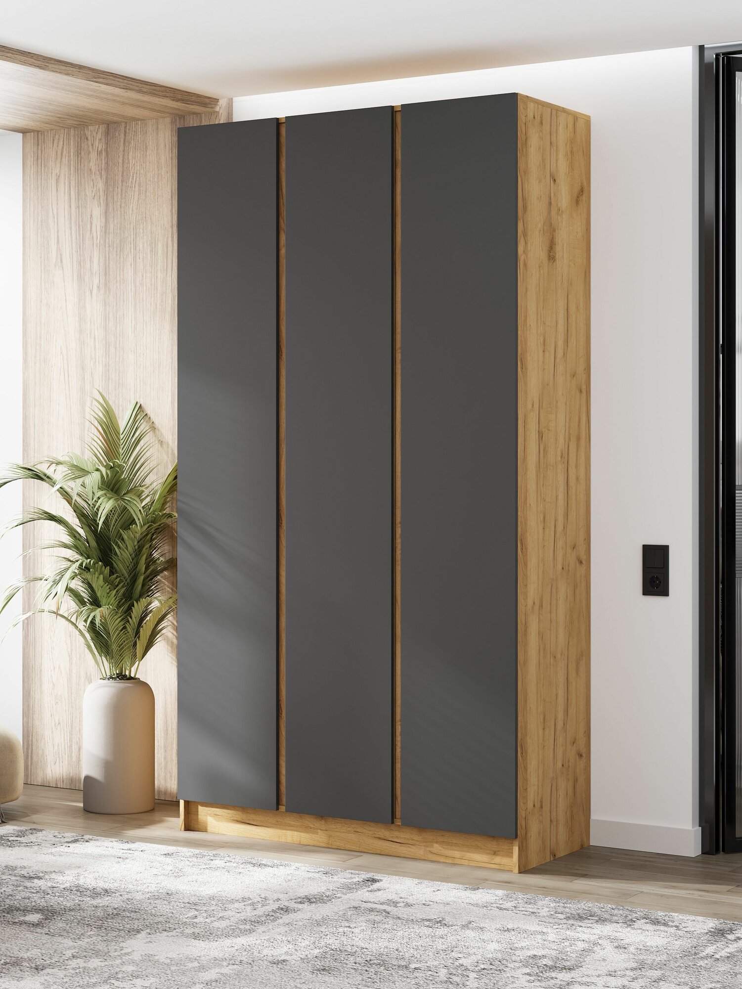 Шкаф распашной Келвин 3-х створчатый. (1200) (Графит, Дуб Крафт)