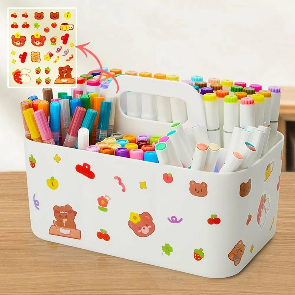 Канцтовары, Большой пенал для ручек с множеством отсеков маркеров на столе - белый