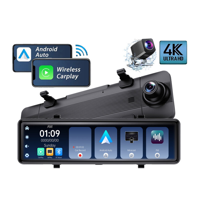 11-дюймовый 4K HD Carplay автомобильный зеркальный видеорегистратор с камерой заднего вида GPS