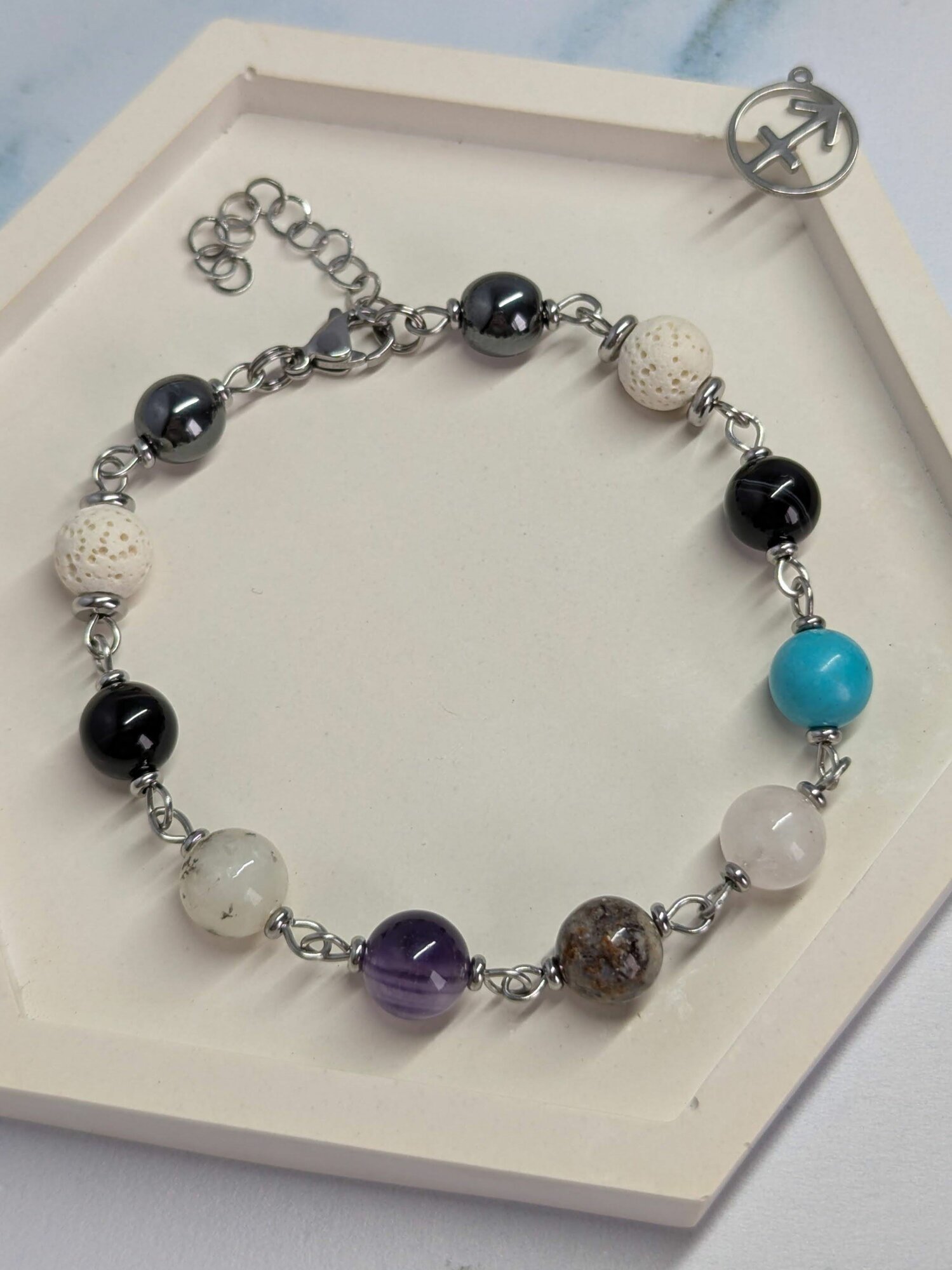 Браслет, опал, бирюза, яшма