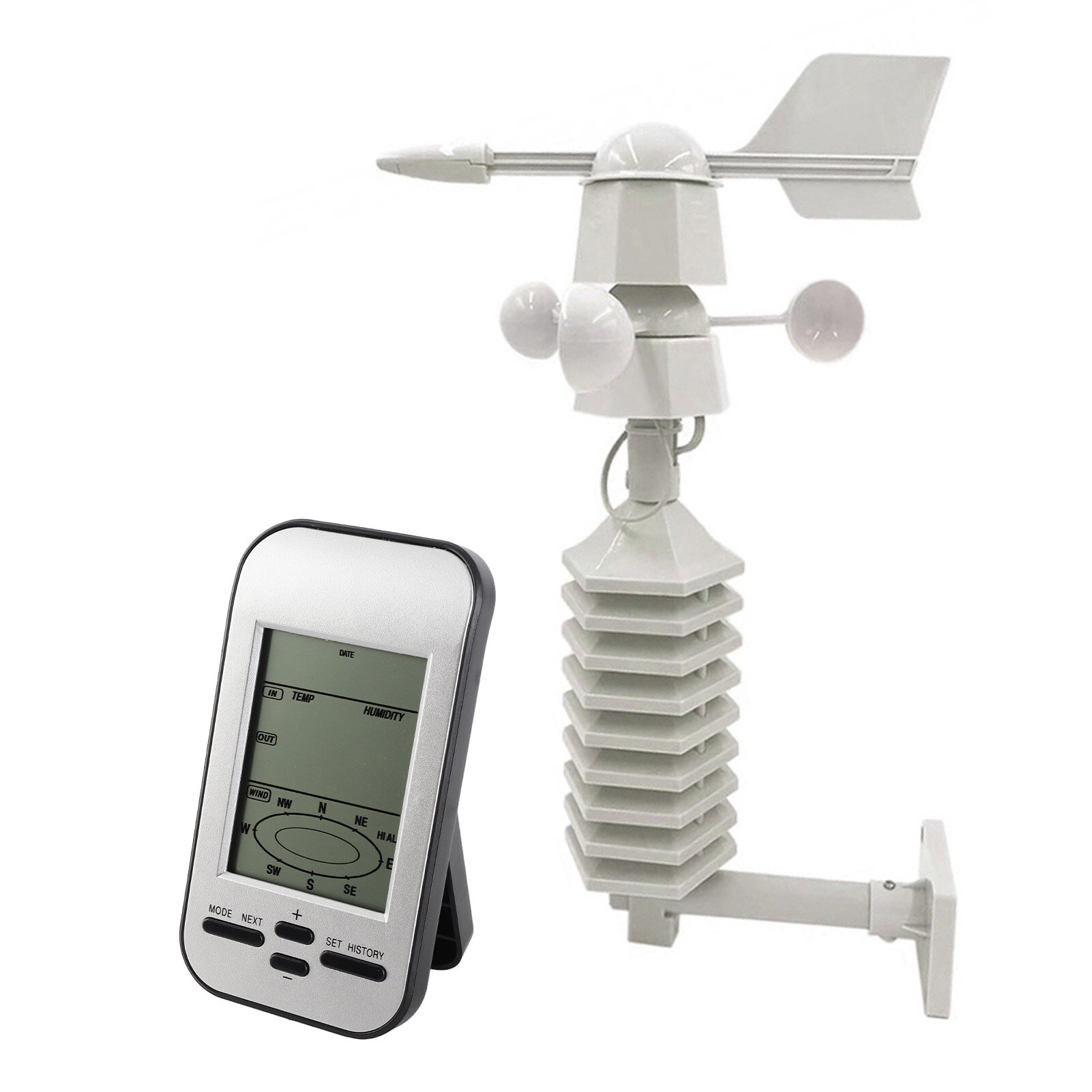 Цифровая беспроводная метеостанция с двойным датчиком скорости ветра 433MHz, для умного мониторинга температуры и влажности на открытом воздухе и в помещении