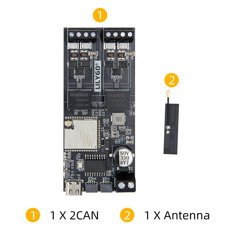 LILYGO® T-2CAN ESP32-S3 модуль с антенной