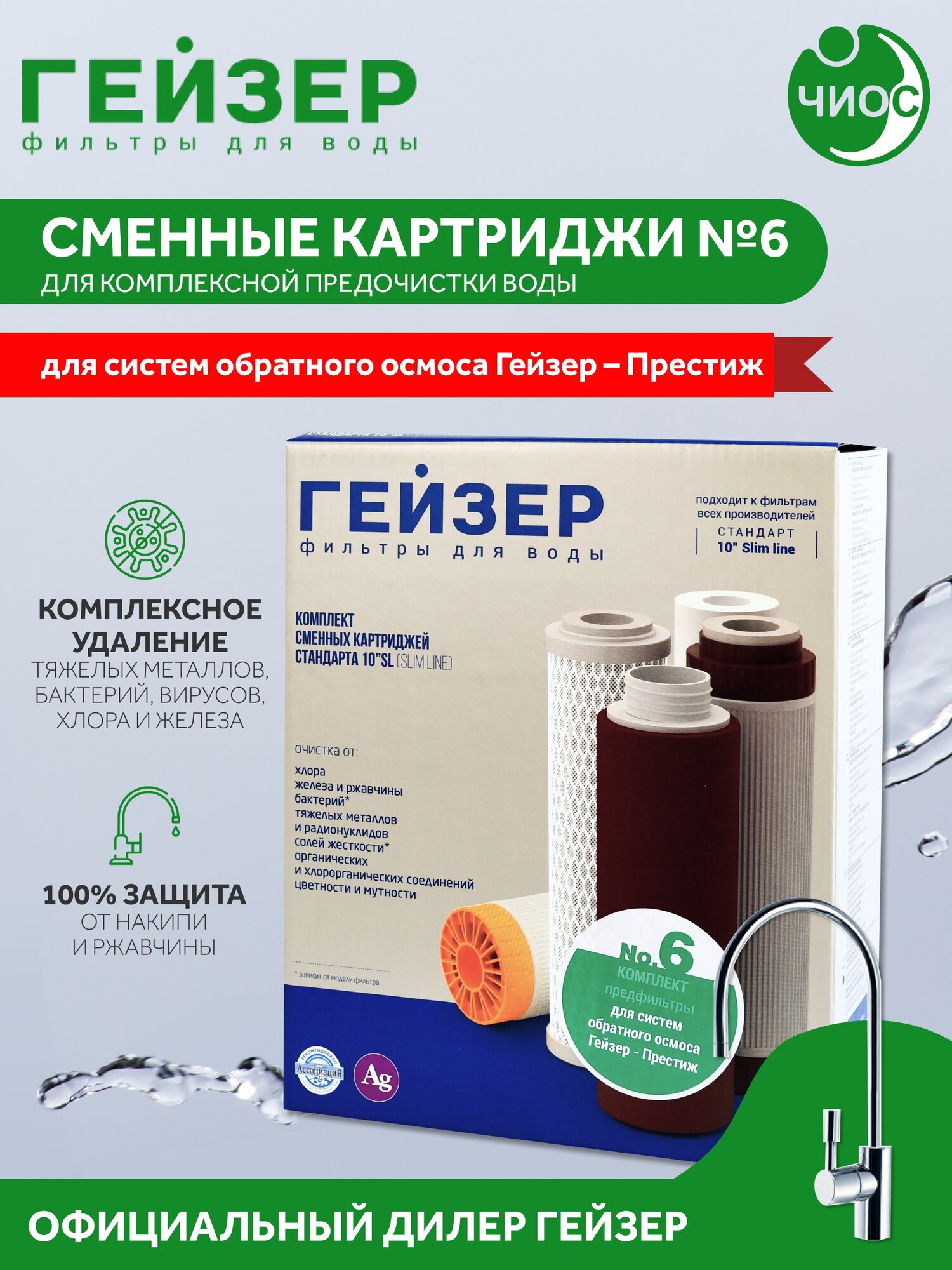 Комплект сменных картриджей №6 для фильтра Гейзер-Престиж (+ Нанотек)