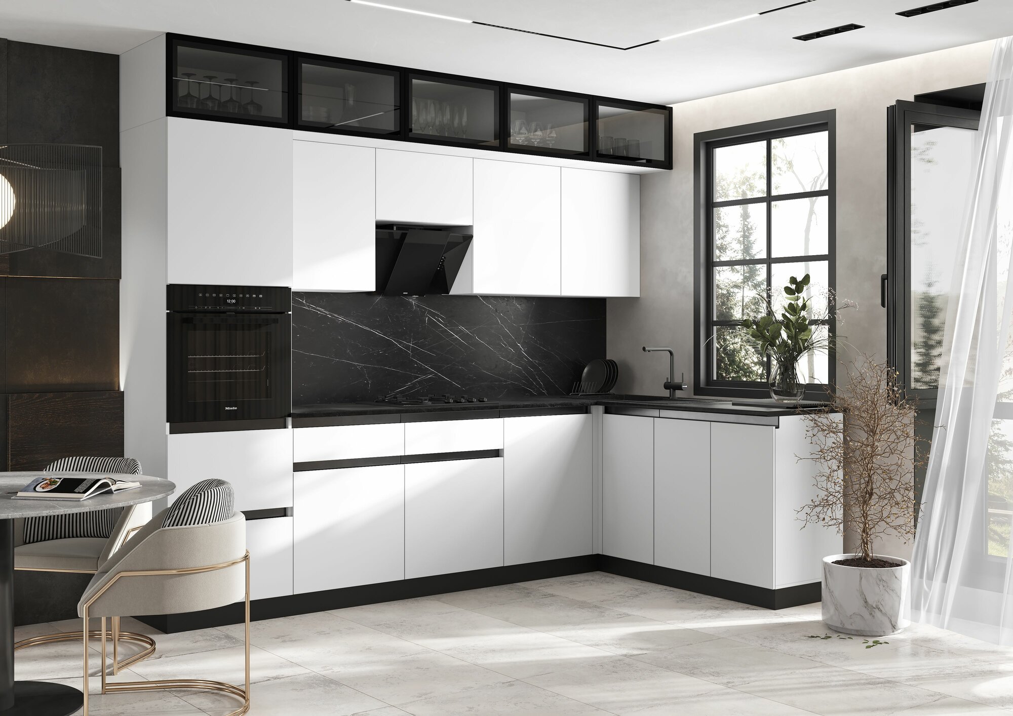 Кухонный гарнитур 3,0х1,8м Техно-6 графит/браш вайт со столешницей, МИФ