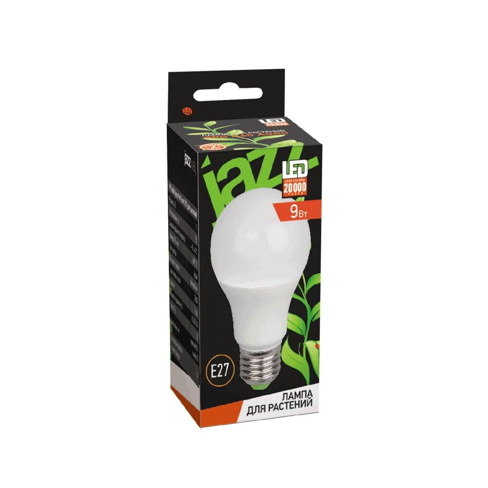 Jazzway Лампа светодиодная PPG A60 Agro 9Вт A60 грушевидная матовая E27 IP20 для растений красный/синий спектр frost 5002395