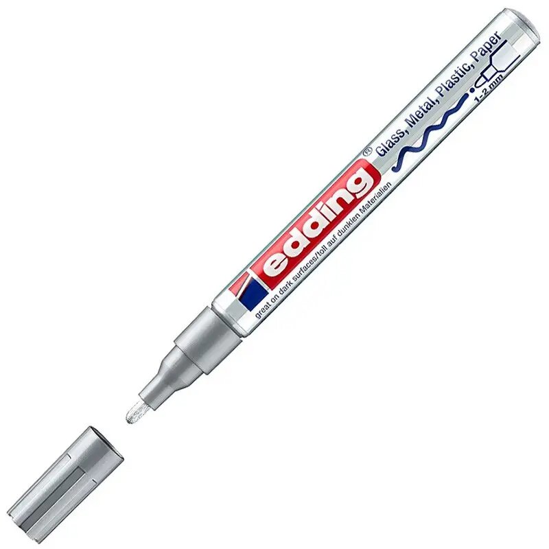 Маркер глянцевый лаковый Edding E-751, круглый наконечник 1-2 мм, серебристый {E-751#54} (1 шт)