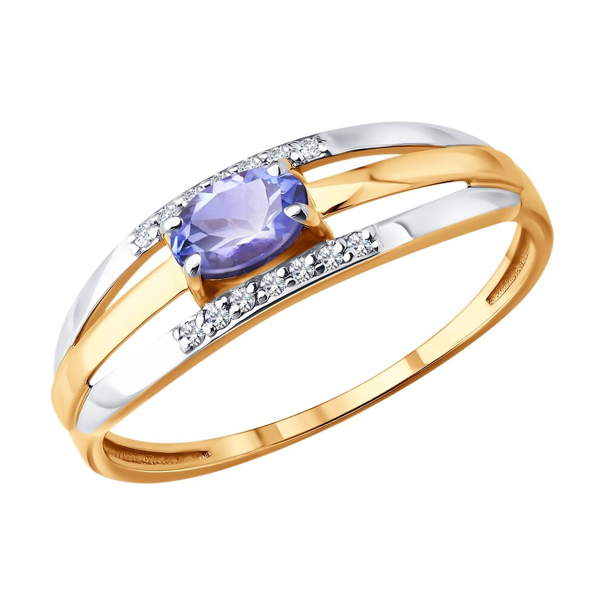 Кольцо, красное золото, 585 проба, танзанит, бриллиант