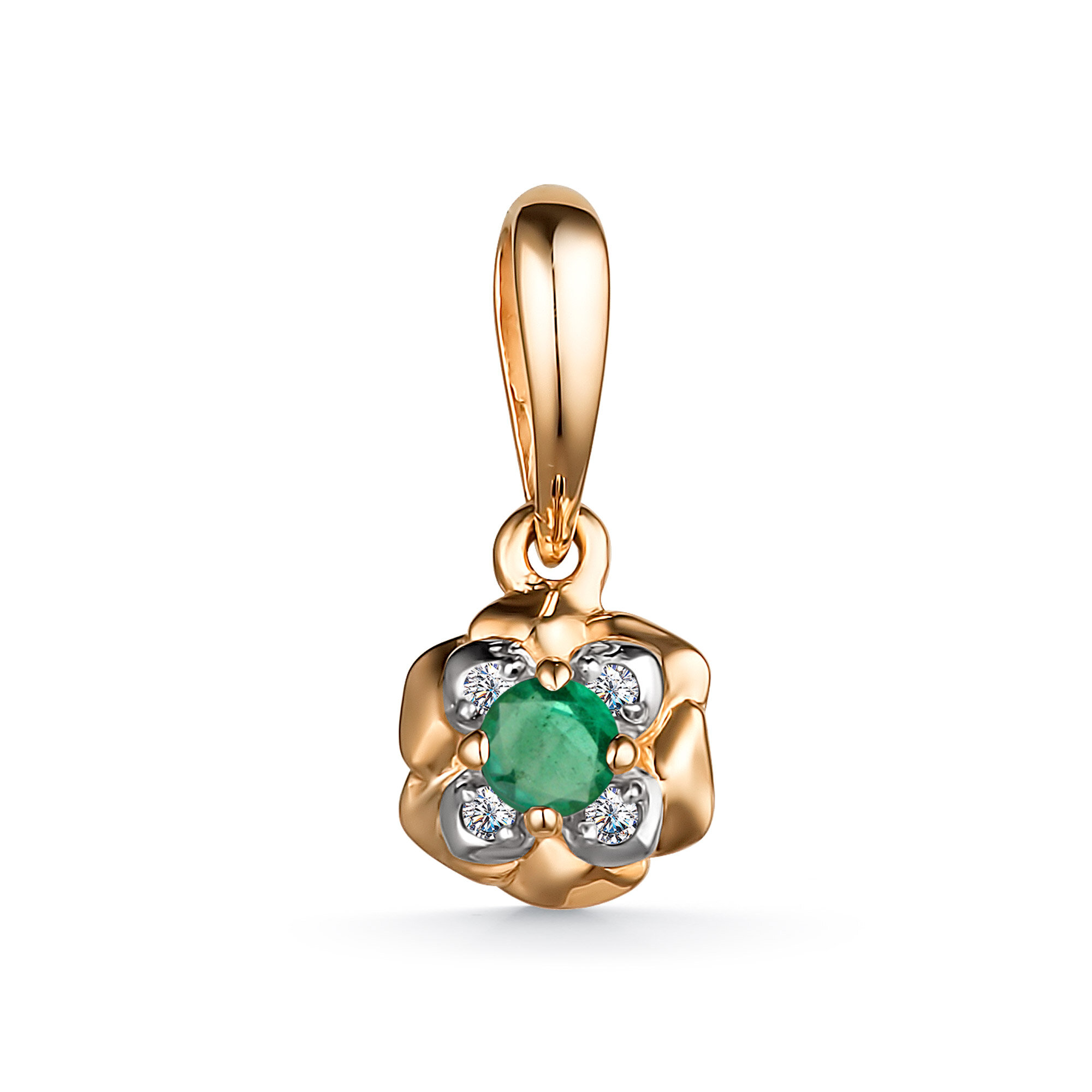 Подвеска, красное золото, 585 проба, бриллиант, изумруд