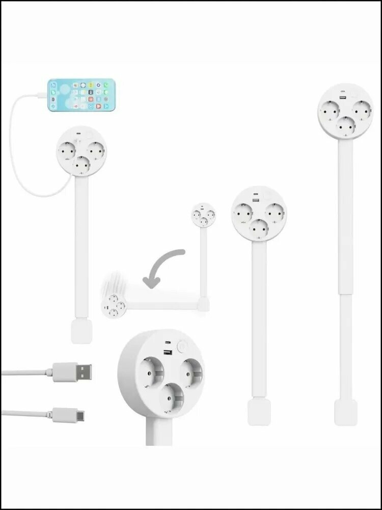 Колодка для удлинителя электрическая розеточная с зазeмлением с выключателем 5 гнезда Поворотный