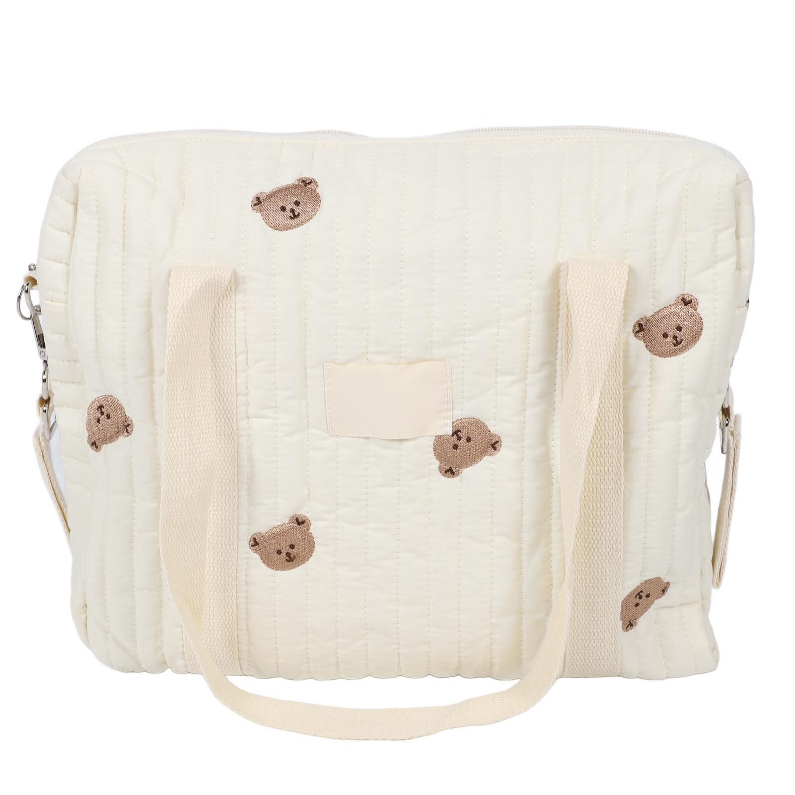 Сумка для хранения детской коляски, вместительная, многофункциональная, хлопковая, подвесная сумка для коляски, для путешествий и покупок, бежевый медведь