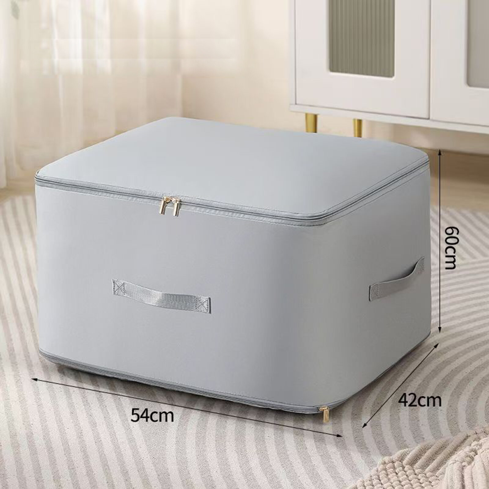 Сумка для хранения одежи и одеял портативная для пуховиков и хлопковых курток влагоустойчивая без запаха с широким ручком для удобного перноса материал высокая плотность шелкоткань цвета серый синий розовый бежевый размеры 54*42*60см 54*42*30см