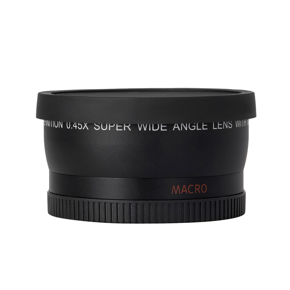 Объектив широкого각ового 0.45x с макрообъективом 52мм для Canon Nikon Sony Pentax 52мм камер DSLR, черный, в комплект входят 1 объектив, 1 передняя крышка, 1 задняя крышка, 1 сумка для объектива
