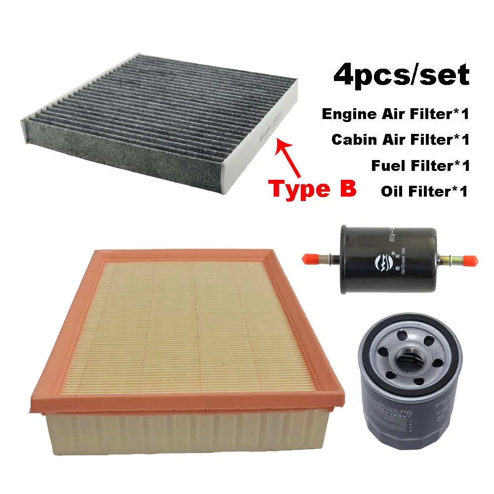 Набор фильтров из 4 шт. для HAVAL H6 1.5T 2013-2018 M6 2017 GREAT WALL HOVER, комплект салонного двигателя A/C, воздушный топливный масляный фильтр, автомобильные аксессуары 4pcs Set B