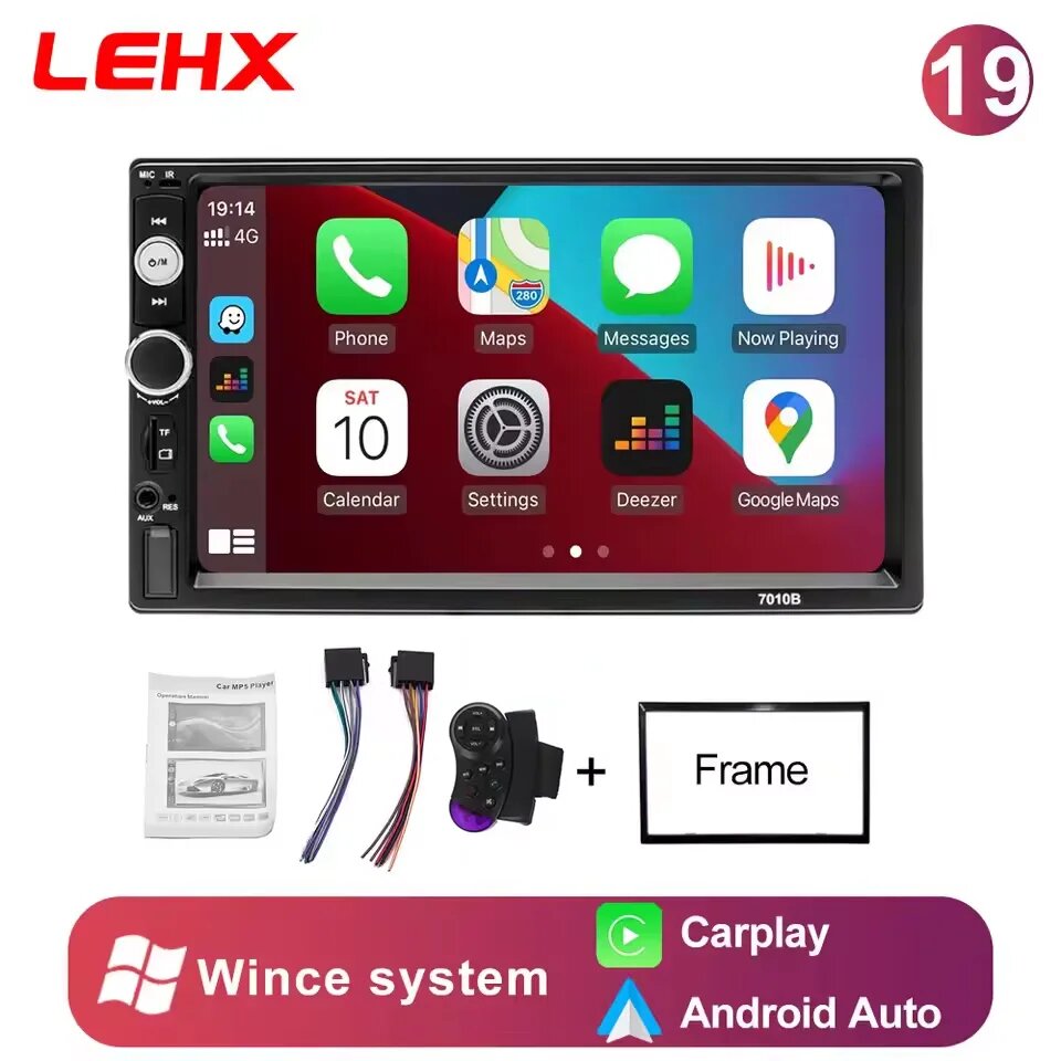 Автомагнитола LEHX 2 Din, стерео, FM, mp5-плеер, Bluetooth, сенсорный экран 7 дюймов, USB, SD 7010-Carplay-Frame