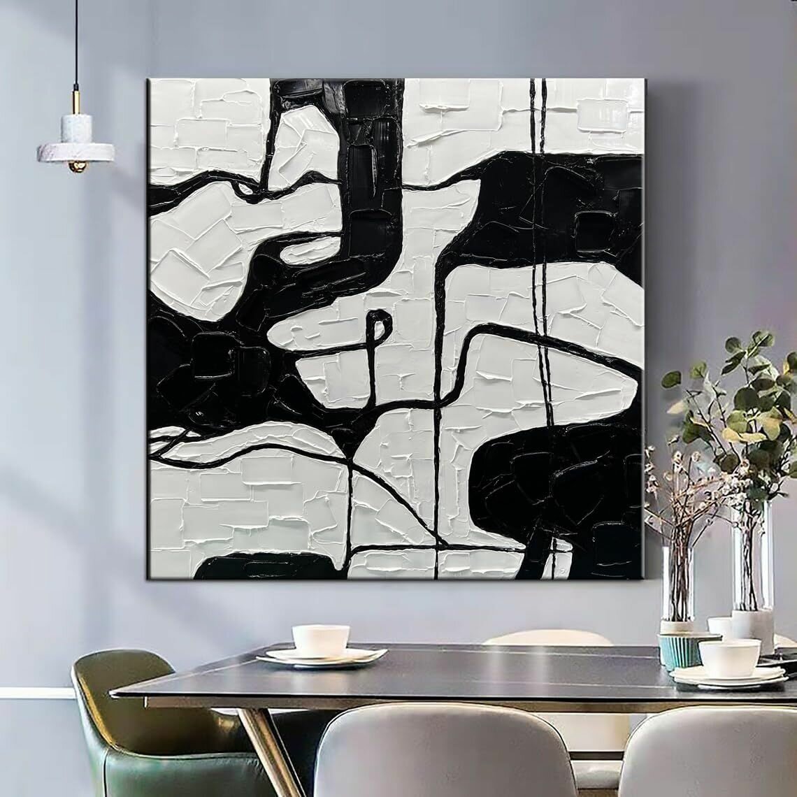 "Минималистское абстрактное искусство на черно-белом холсте", ручная роспись маслом, включая рамку для картины, 50х50см