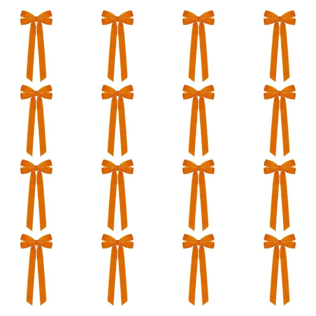 16 шт, бархатный бант, Рождественская елка, домашняя комната этикета, день рождения, свадебное праздничное украшение-оранжевый