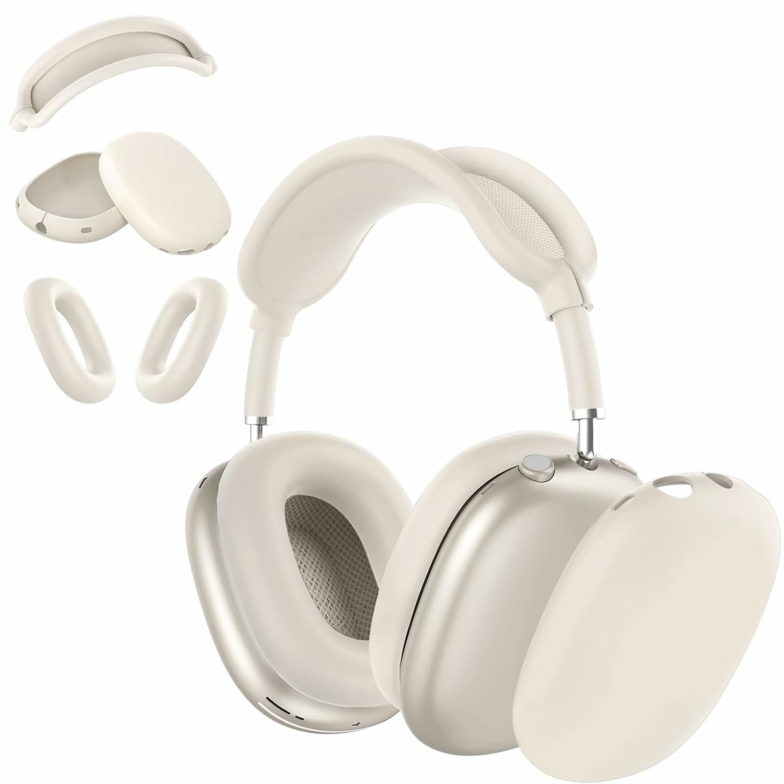 3 в 1 силиконовый чехол для наушников AirPods Max, противоцарапинные подушки для ушей, наушники, подушка для головы AirPod Max, силиконные защитные аксессуары для AirPods Max (Starlight), комплект из трех деталей, вес approx. 67g, чехол-рукав,