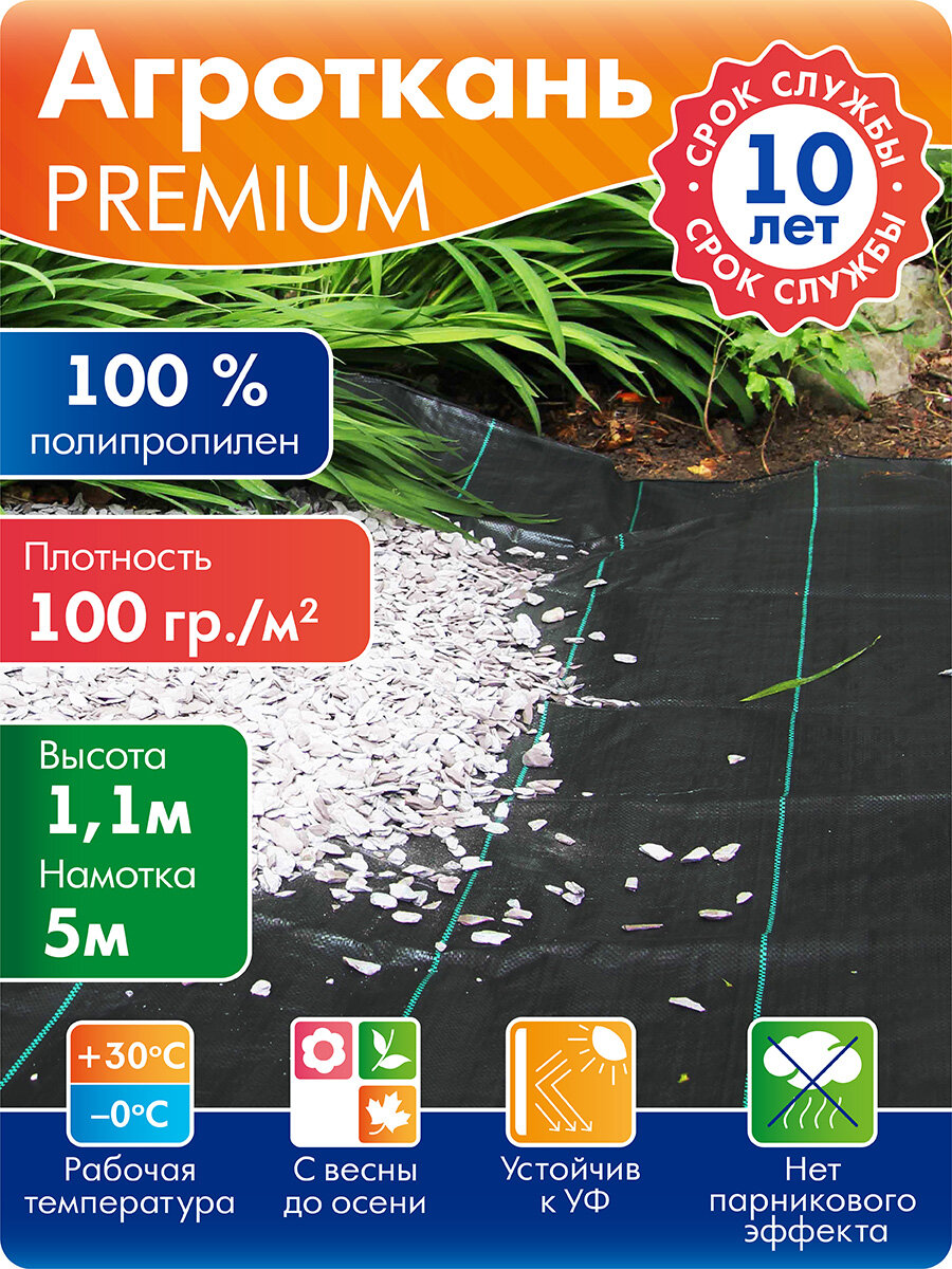 Агроткань от сорняков для грядок, укрывной материал 1,1*5 м