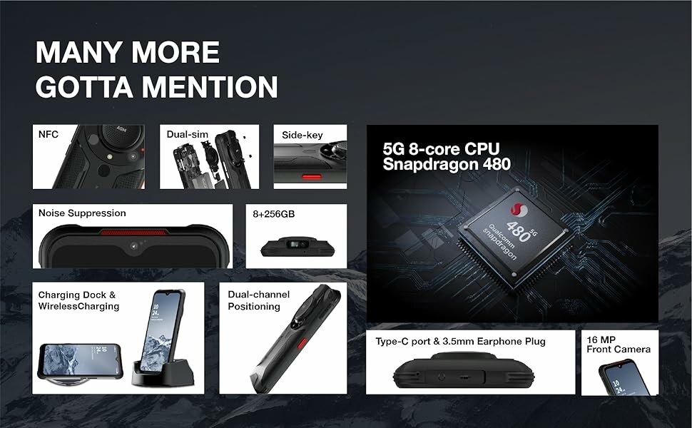 Защищённый смартфон AGM Glory Pro 5G, тепловизионная камера, 6,53-дюймовый FHD-дисплей, аккумулятор 6200 мА·ч, защита IP68/IP69K, 8 ГБ + 256 ГБ, двойной светодиодный дисплей