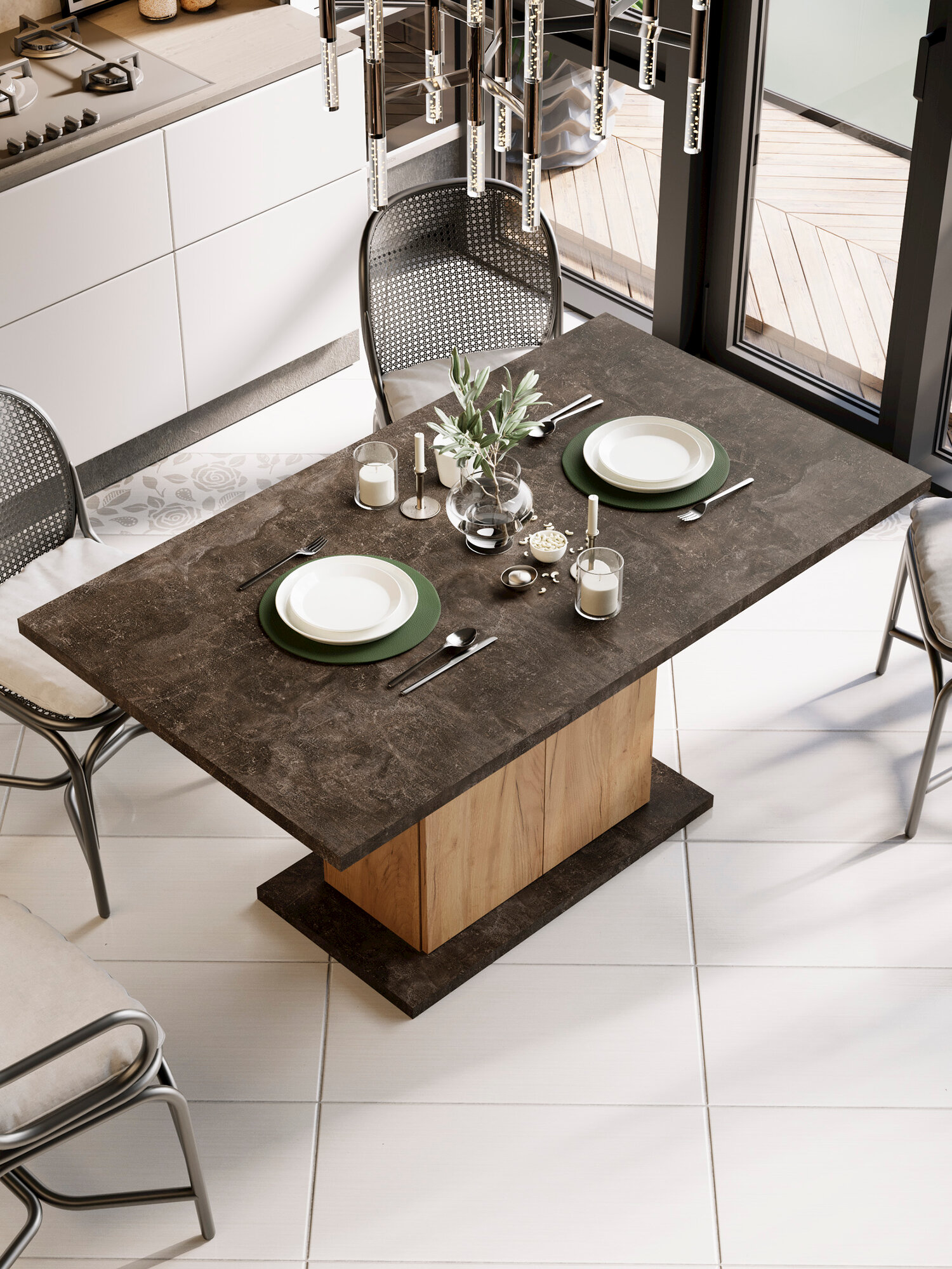 Стол кухонный раздвижной Детройт 150х85 см. Дуб Крафт золотой/Ателье темное