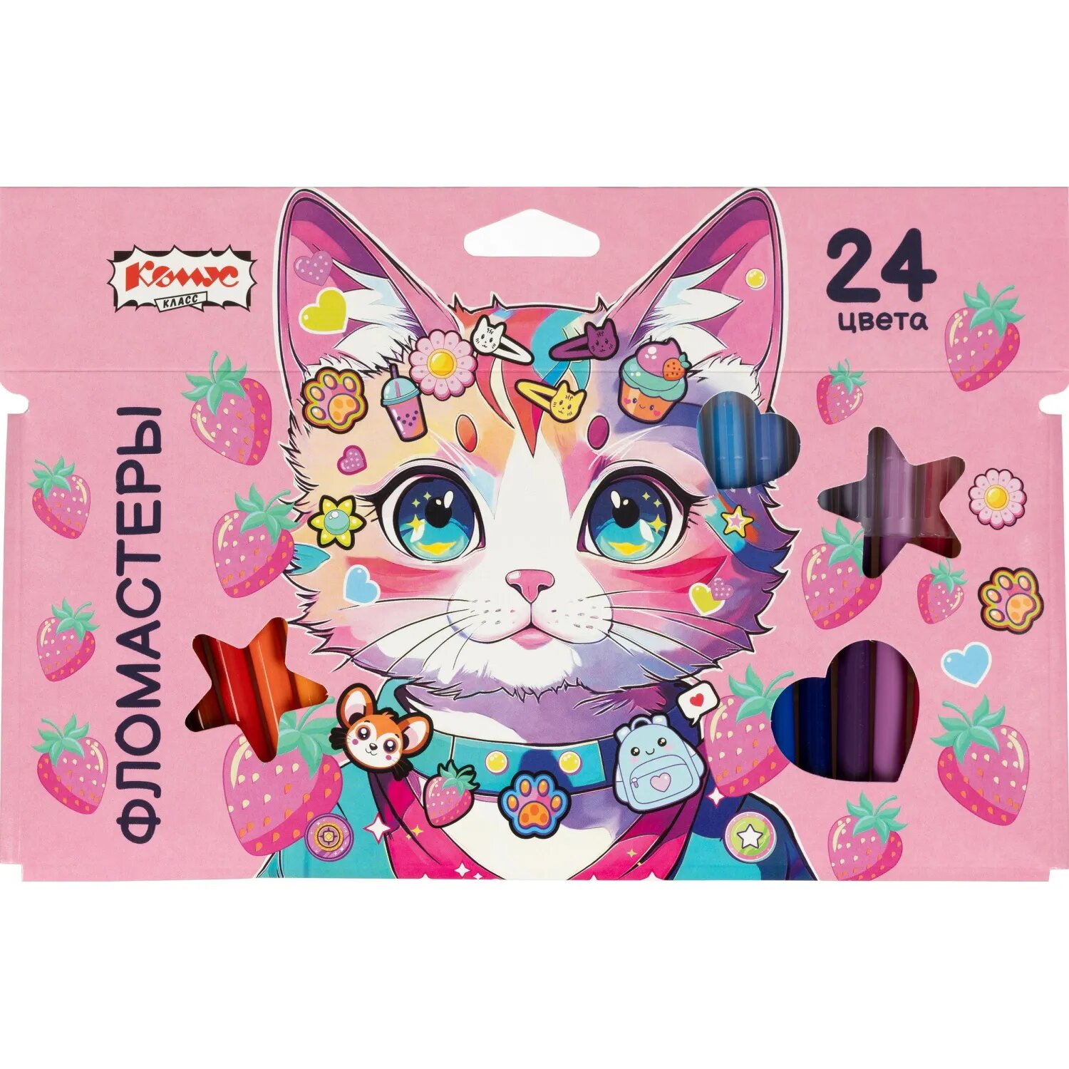 Фломастеры Комус Класс Kitty stickers 24 цв. в наб, вентилир, картон. упак