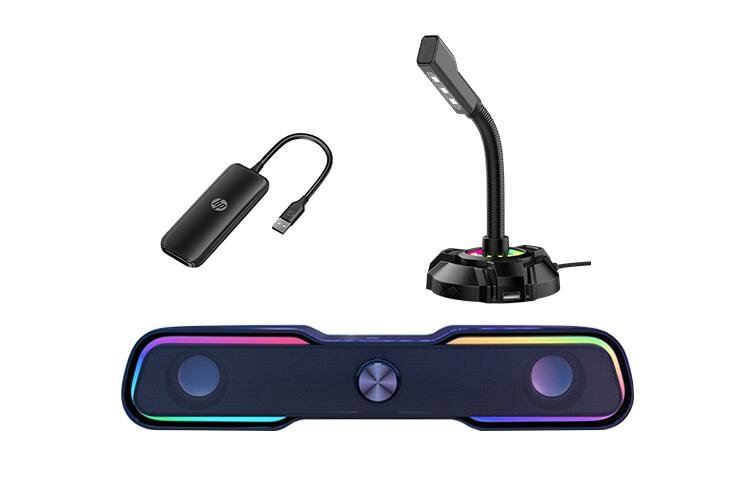 Умная LED-подсветка HP HUIPU Matching Set 6002S с поворотным регулятором громкости, 6002+ gaming мик
