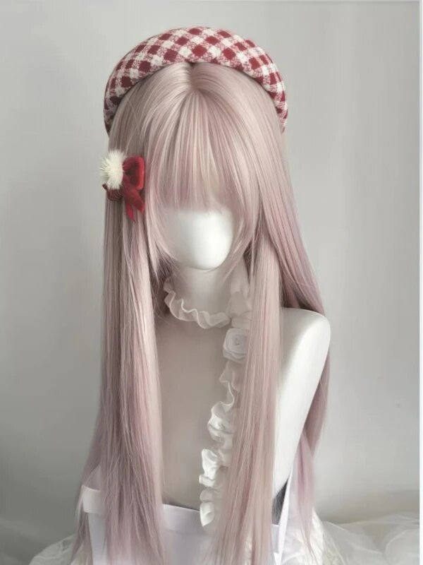 Светло-розовый парик для девочек, 24-дюймовый длинный парик с прямыми волосами, милые синтетические парики из натуральных высокотемпературных волокна для ежедневного использования, косплей