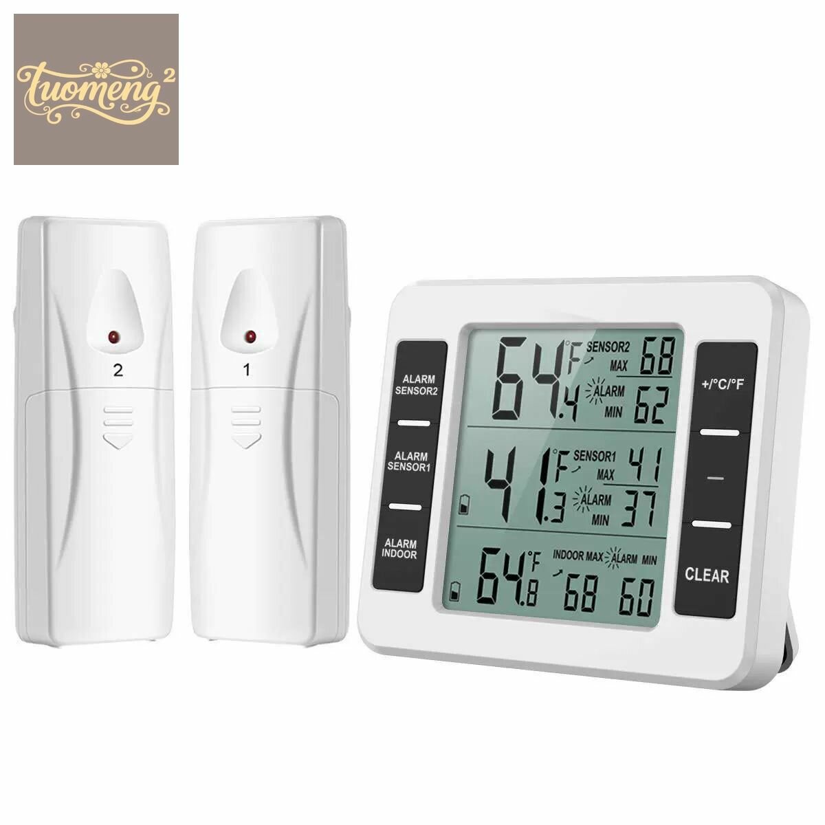 Цифровой термометр-метеостанция с беспроводным выносным датчиком температуры и влажности Водонепроницаемый для холодильников, морозильных камер, рефрижераторов с сигнализацией