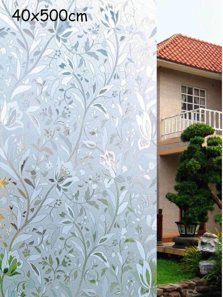 Витражная самоклеющаяся пленка/Пленка солнцезащитная для окон, бесклеевая основа, рулон 40cmх0.5 м(тюльпан)