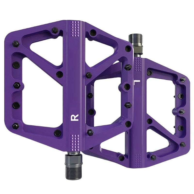Нейлоновые велосипедные педали, усиливая плоские педали с ручкой с запечатанным носителем 9/16, подходящим для энтузиастов уличных велосипедов 2x, Фиолетовый