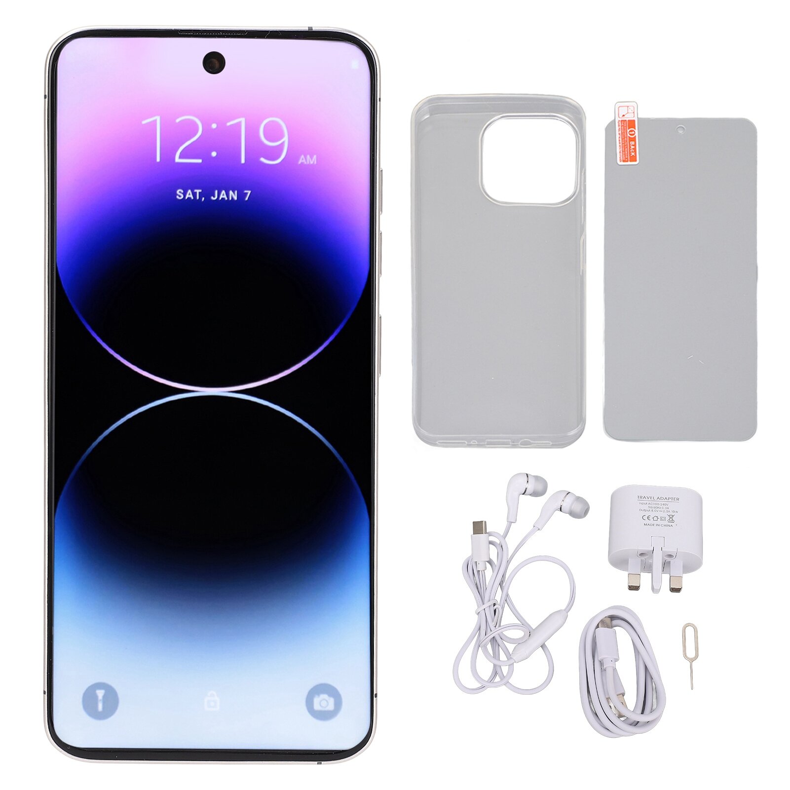 I15 Pro Max Smartphone for Android 13 6.6 Inch 4G 6GB 128GB Unlocked Cell Phone 8MP 24MP Dual Camera 5GWIFI 100‑240V White UK Plug