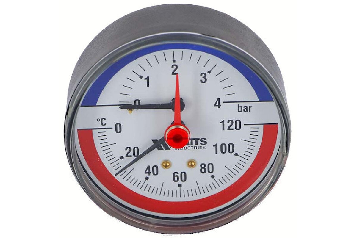 Аксиальный термоманометр WATTS d=80 мм, до 120'С, до 4 бар F+R818