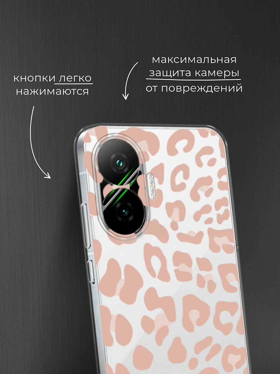 Чехол на Poco F7 / Поко F7 с принтом Паттерн бежевый леопард, прозрачный — фото 1