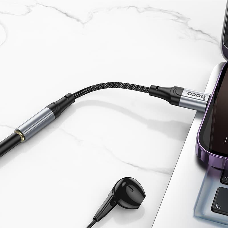 Аудио адаптер Hoco LS36A, для наушников iPhone, с Lightning на Jack 3,5, серый, металл
