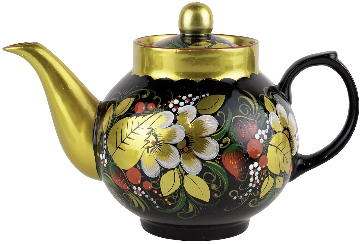 Чайник заварочный "Хохлома", фарфор, роспись, винтаж, Россия, конец 20 века