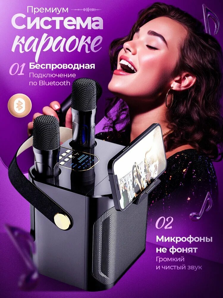 Колонка караоке система с беспроводными микрофонами
