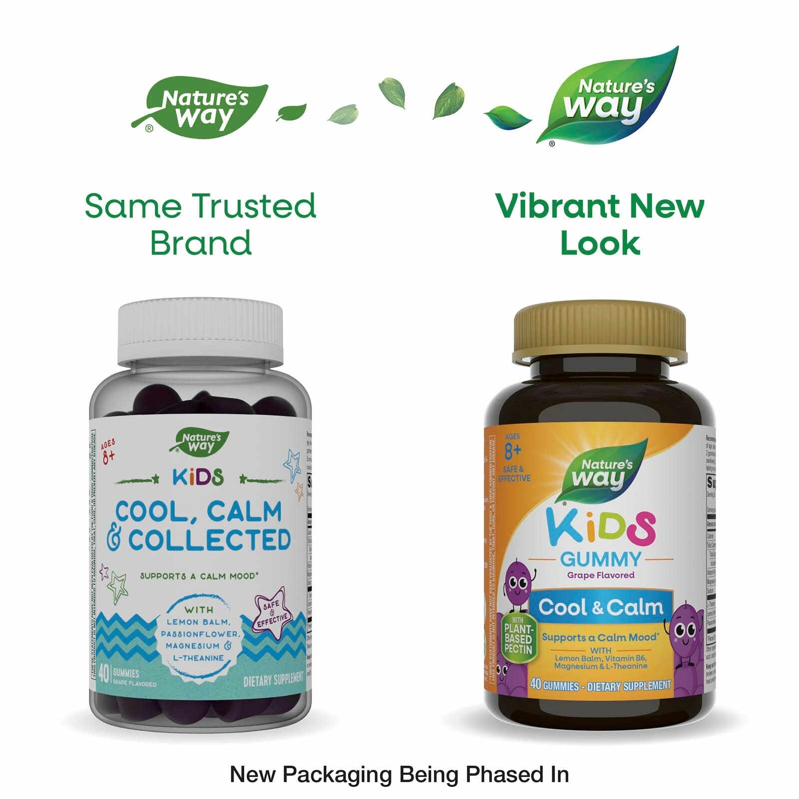 Nature's Way, Cool & Calm, Успокаивающие витамины для детей, от 8 лет, со вкусом винограда, 40 жевательных конфет