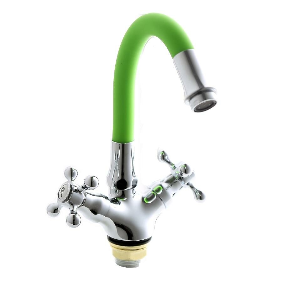 Смеситель для кухни Fashun A4419-B7261 хром зеленый, с гибким изливом, вентильный, латунь