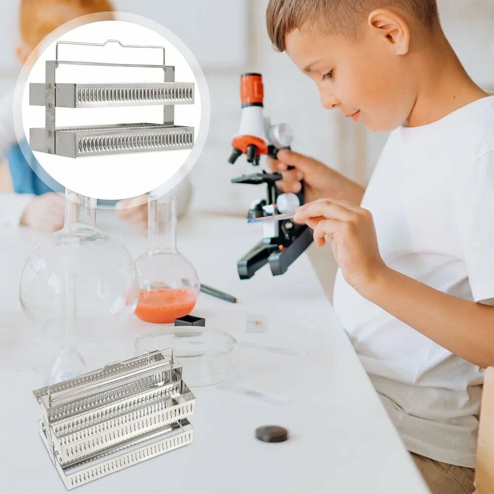 Стойка для предметных стекол Стойка для окрашивания из нержавеющей стали Держатель предметных стекол для микроскопа