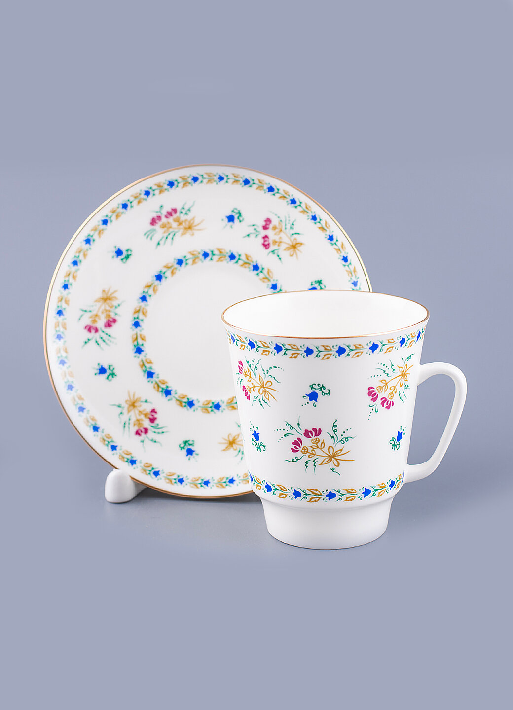 Кофейная пара "Голубые колокольчики" , с отводкой золотом форма форма майская , Императорский фарфоровый завод, 165 мл