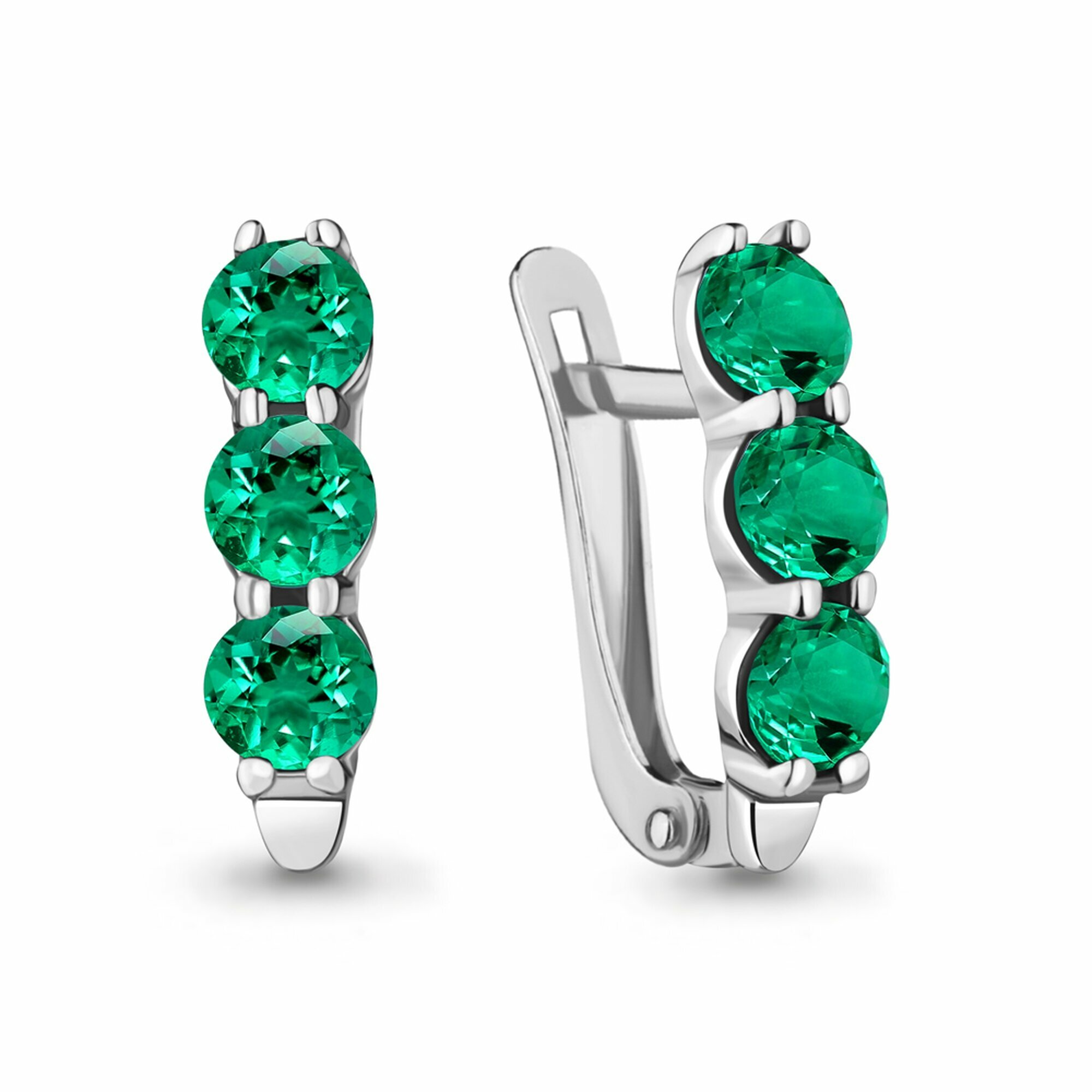 Серьги, серебро, 925 проба, родирование, изумруд синтетический