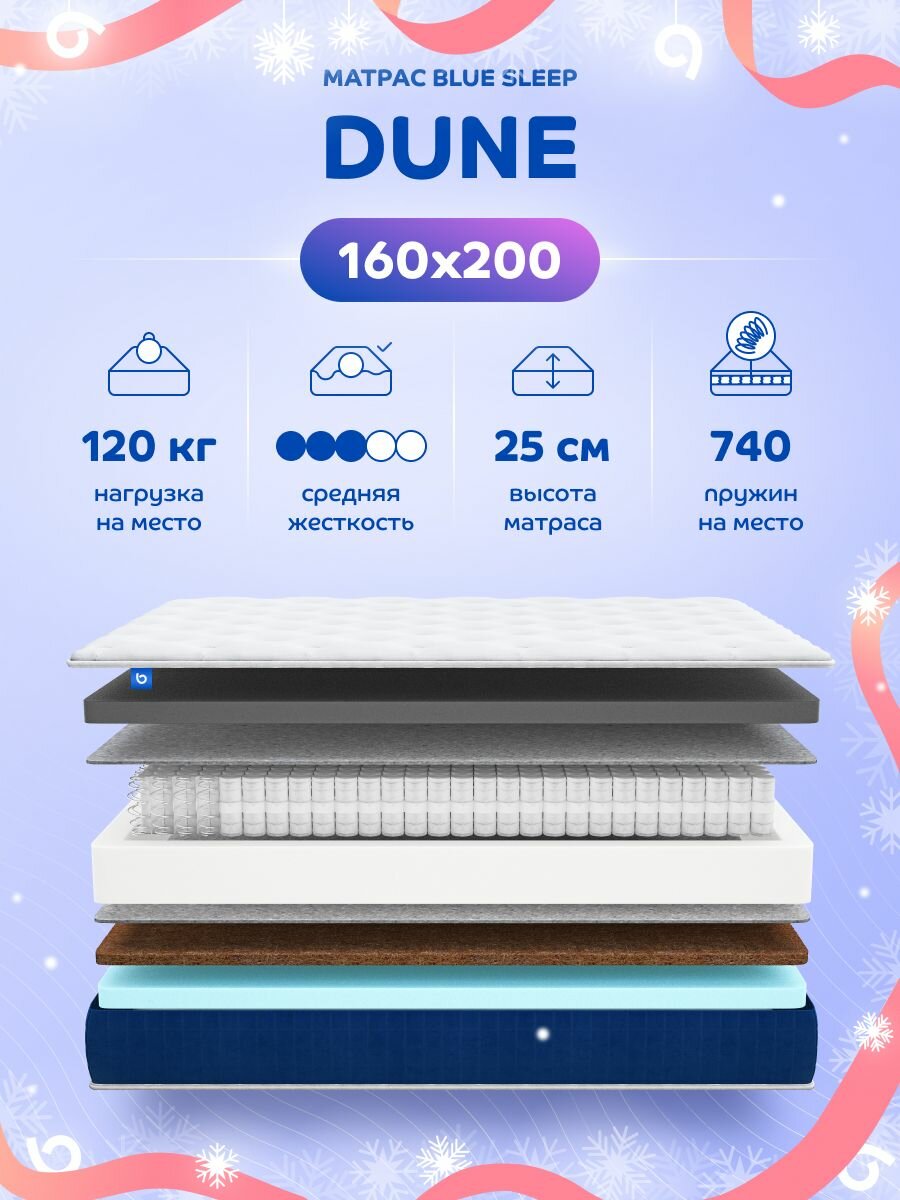 Blue Sleep Матрас 160х200 ортопедический пружинный анатомический Blue Sleep Dune, 25 см